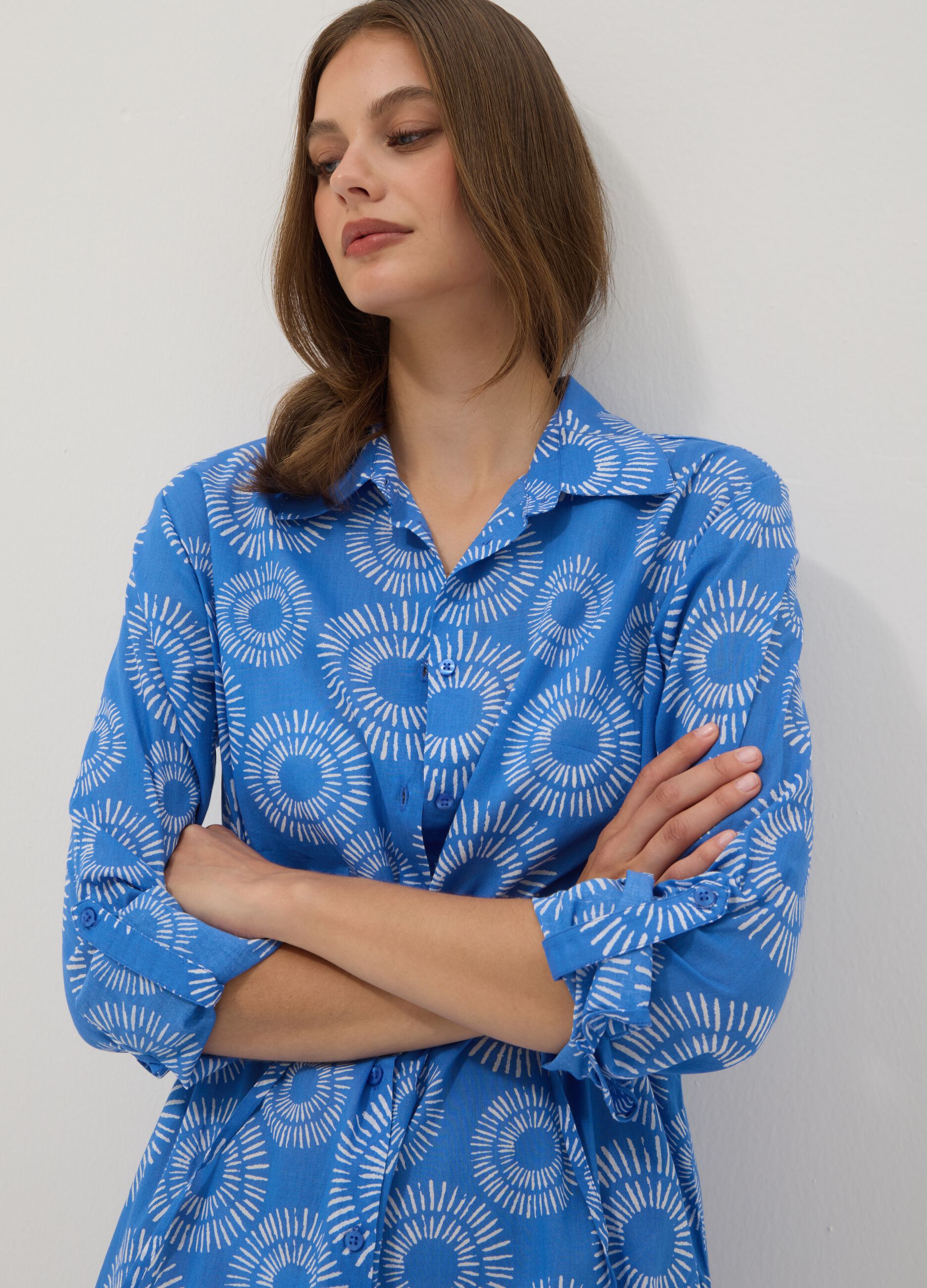 Caftano blu lungo in cotone organico da Donna | OVS