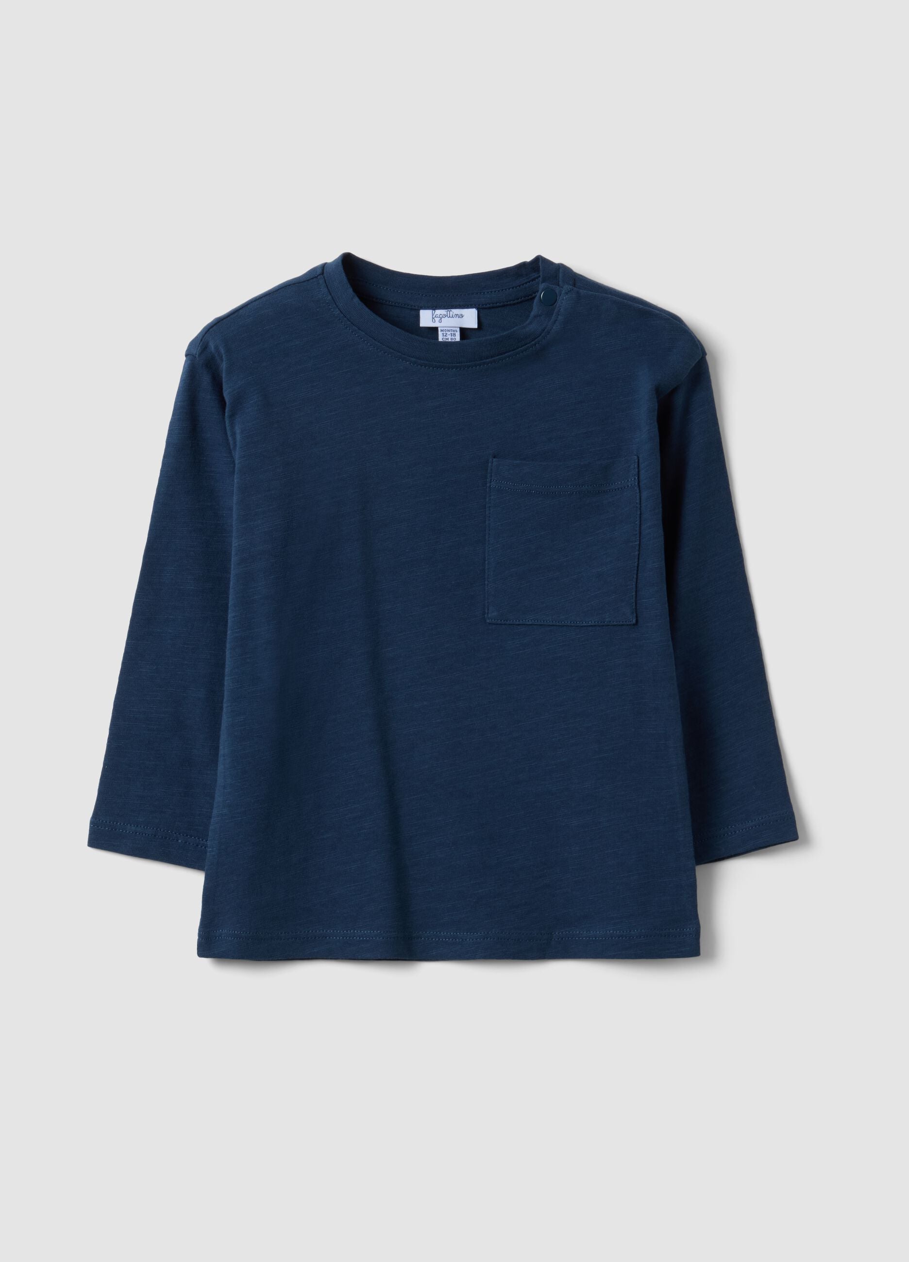 T-shirt over fit blu in puro cotone organico con taschino per bimbo ...