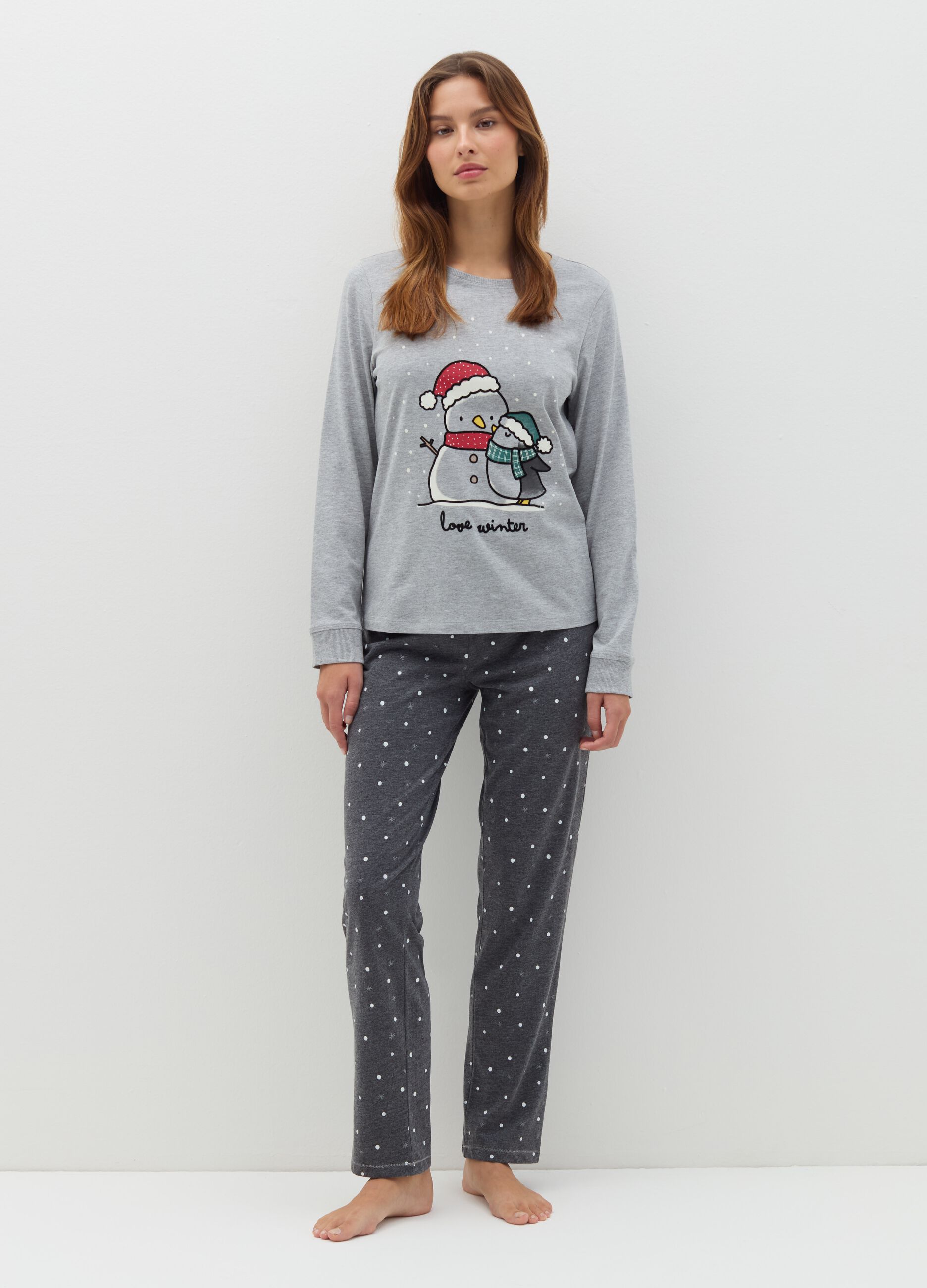 Pigiama lungo stampa "Love Winter" da Donna | OVS