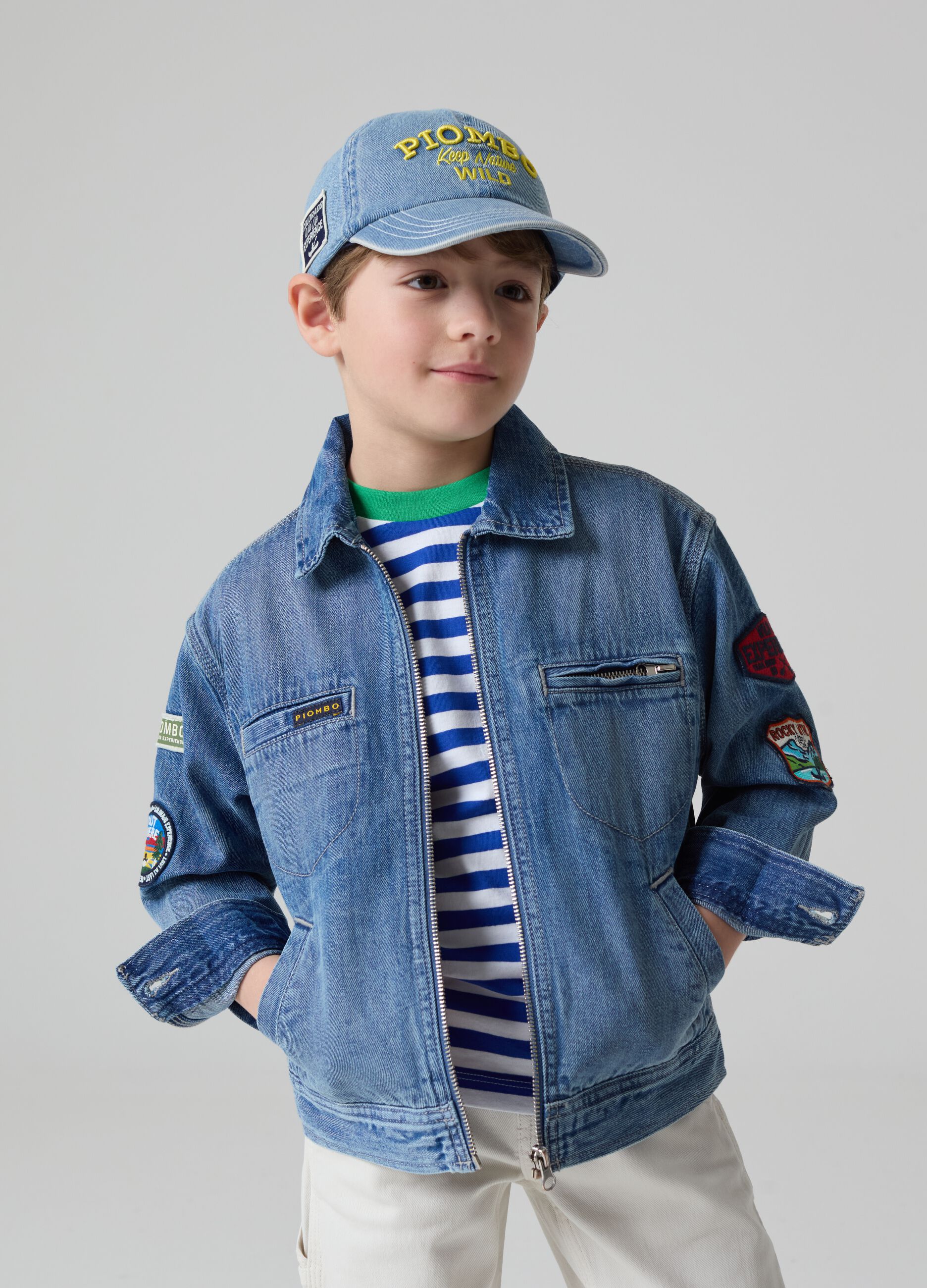 Giacca full-zip in denim con patch Lavaggio medio PIOMBO KIDS da ...